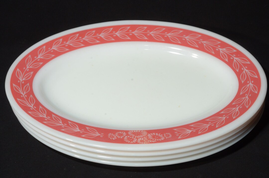 PYREX Set of 4 Red Laurel Leaf Oval Plate Platter 11.5" Vintage Pyrex ...