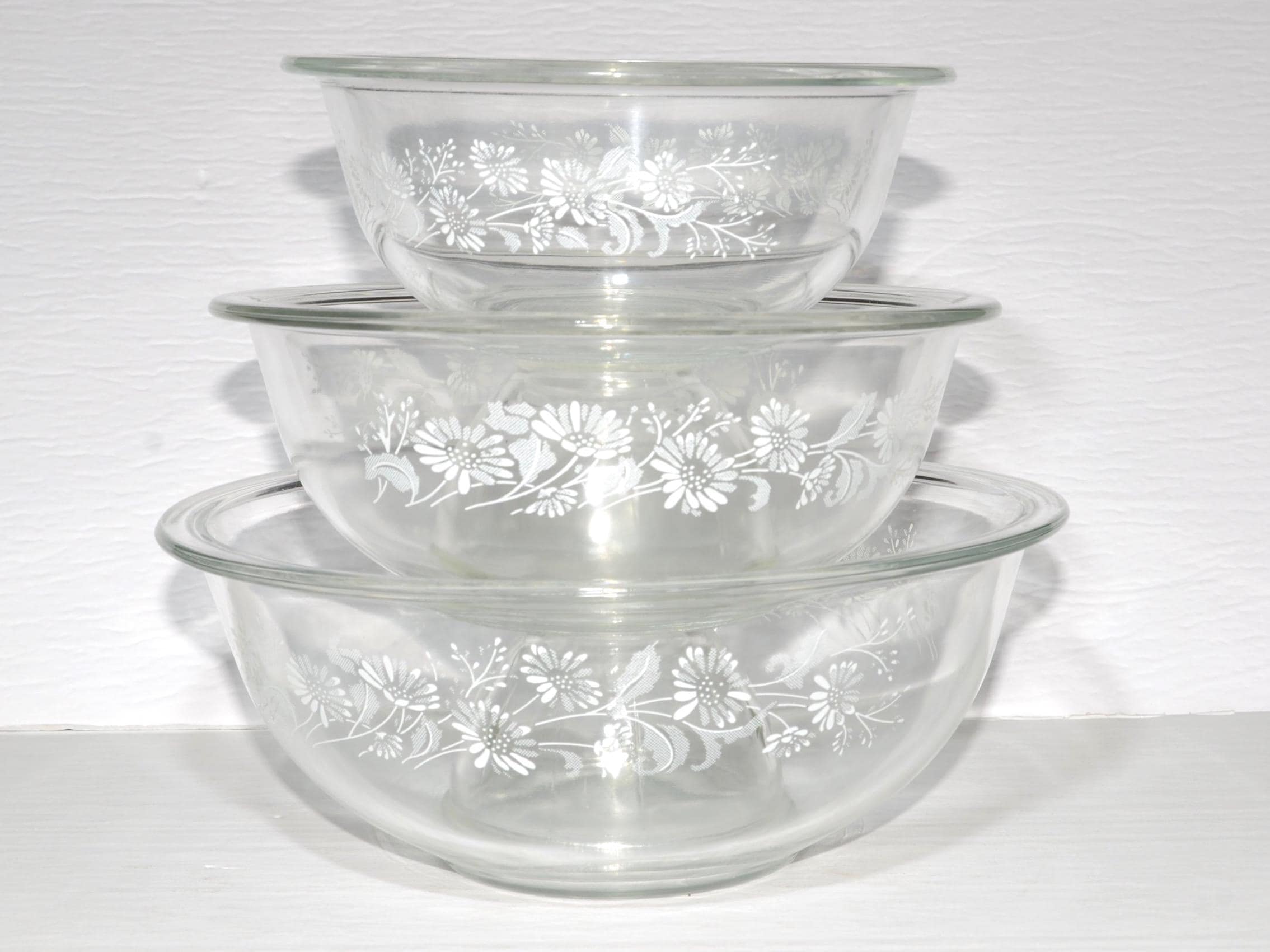 Set of 3 PYREX Colonial Mist White Lace Mixing Bowls Vintage 1980s ...