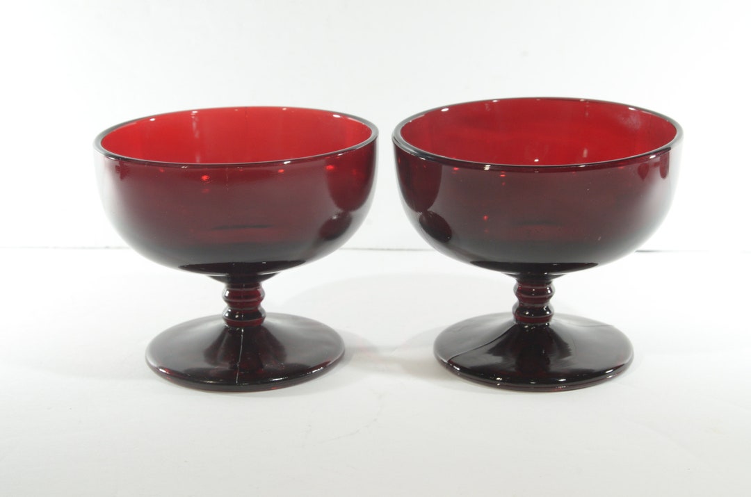Set of 2 Anchor Hocking Royal Ruby Red Sherbet Dishes Parfait Cup ...