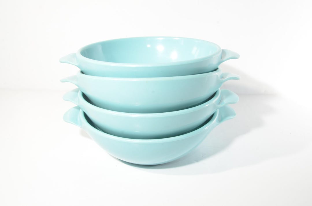 Vintage Set of 4 MELMAC Turquoise Blue Bowl 5.25 Inches Double Handled ...