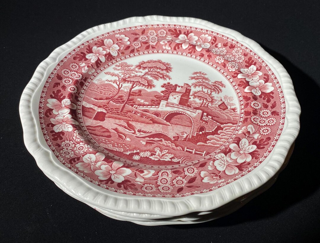 Copeland SPODE'S TOWER Pink Set of 4 Luncheon Plate 9 Inches England ...