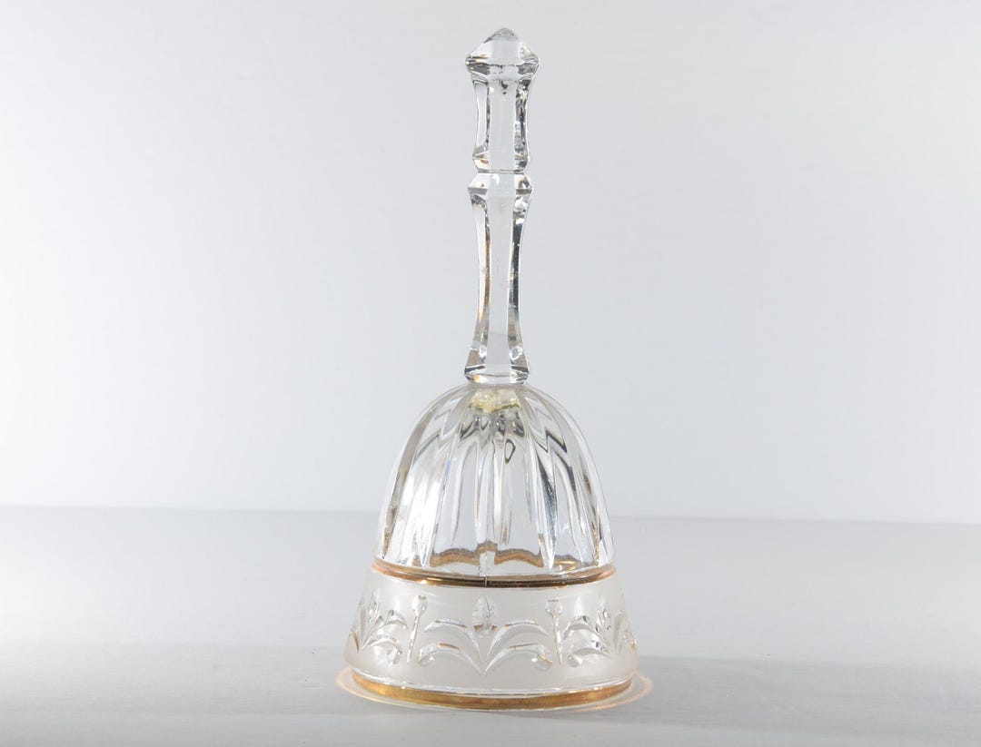 Tall Crystal Glass Bell Vintage Bell Gold Band Clear Glass Frosted Band ...
