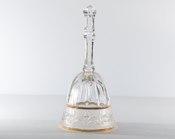 Tall Crystal Glass Bell Vintage Bell Gold Band Clear Glass Frosted Band ...
