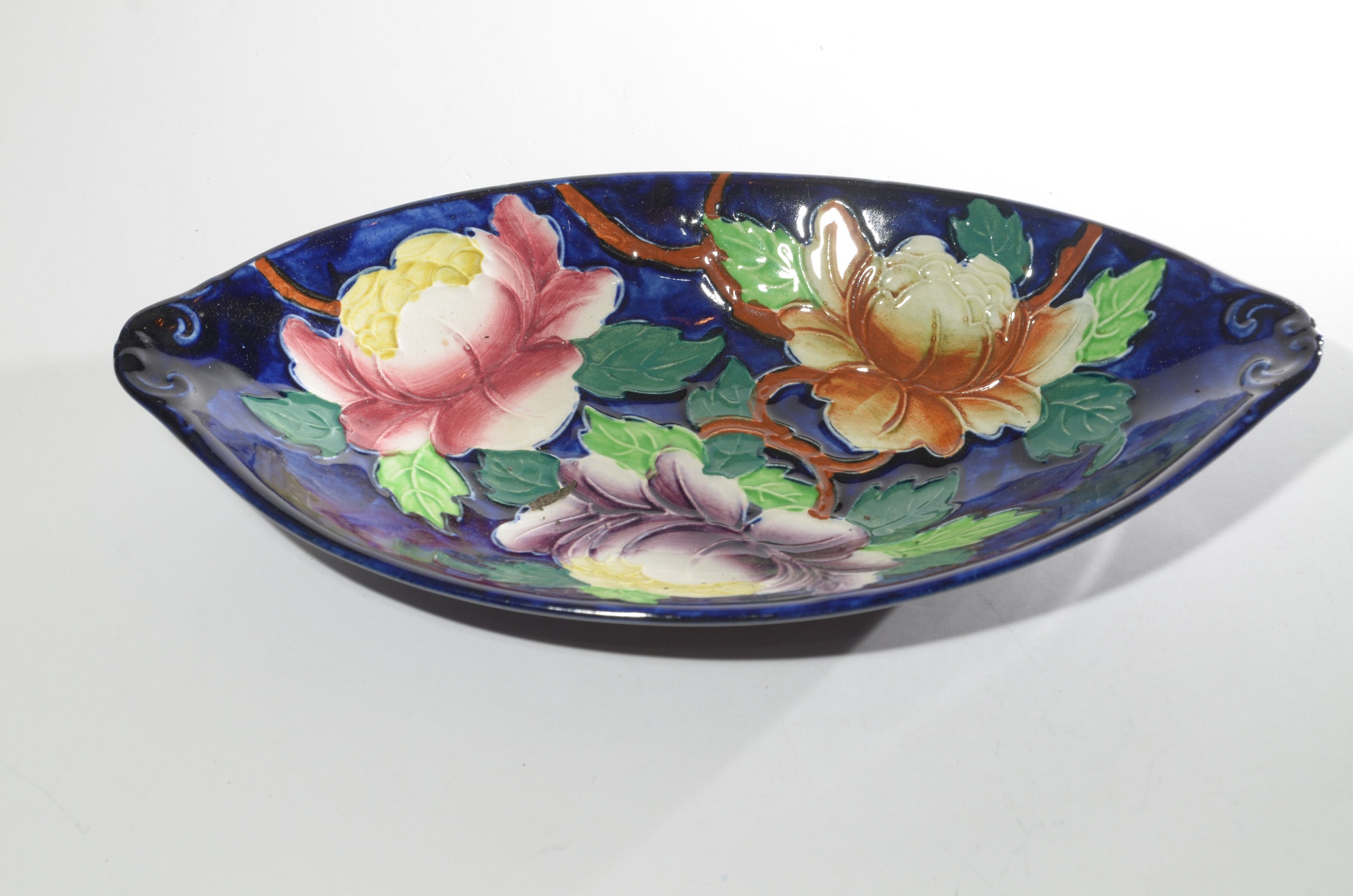 Newcastle-on-tyne Blue Majolica Pottery 6504 Colorful Flowers | Etsy