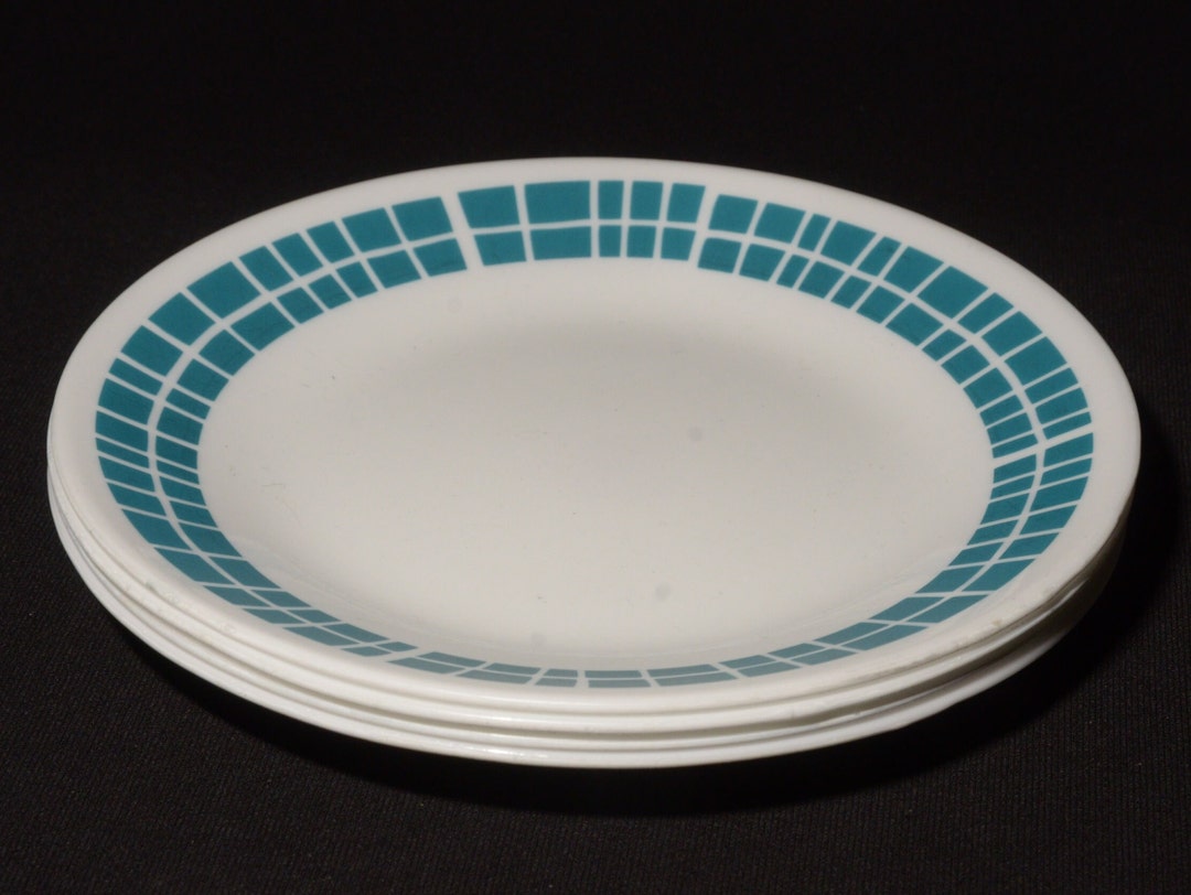 Set of 4 Corelle Aqua Tiles Plate Bread Dessert Corning USA Plate ...