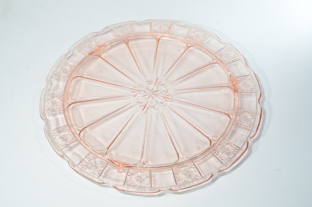 DORIC Jeannette Glass Depression Glass Cake Stand Cake Plate Platter ...