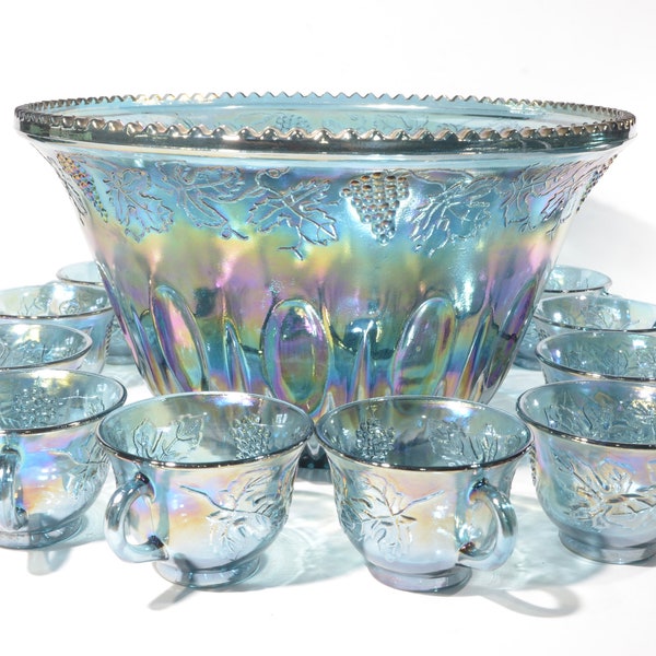 Carnival Glass Punch Bowl Set - Etsy
