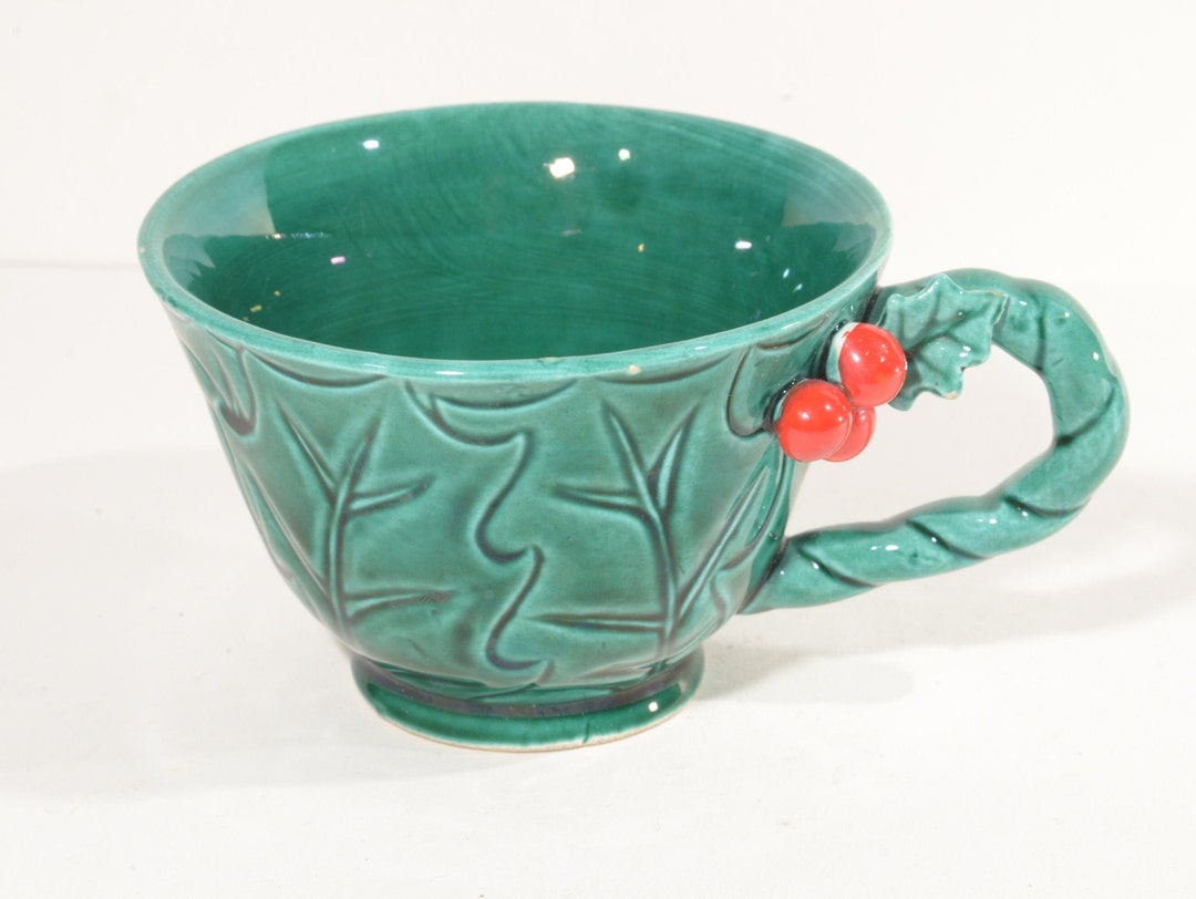 Vintage Majolica ESD Teacup Cup Mug Japan Handpainted Relief Holiday ...