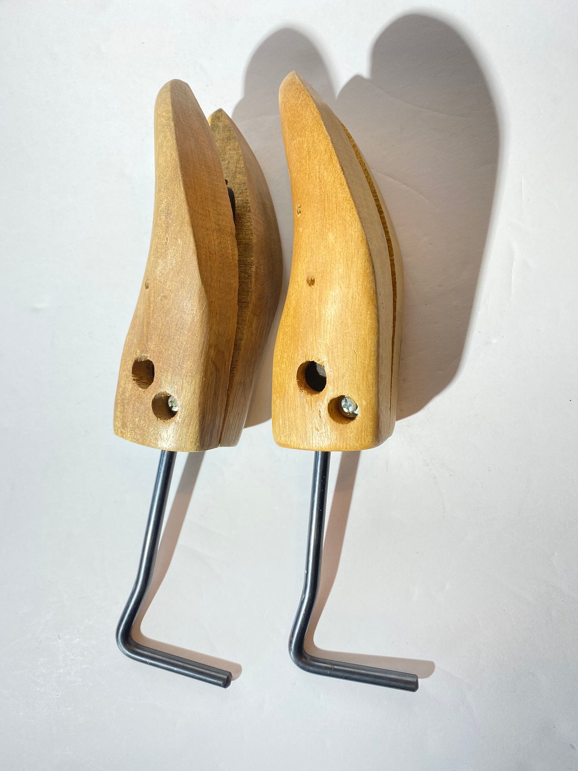 Pair of Wood Ladies Shoe Form Wooden Shoe Mold Metal Hook Shoes ...