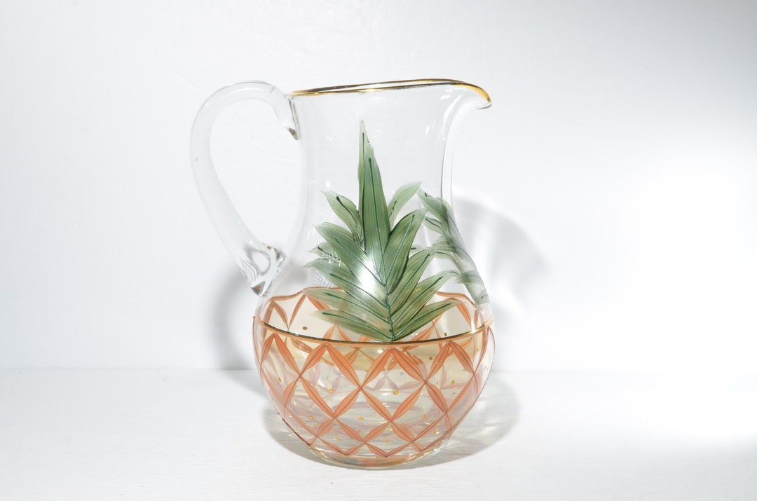 Vintage Romanian Clear Crystal Hand Painted Pineapple Pitcher Mouth ...