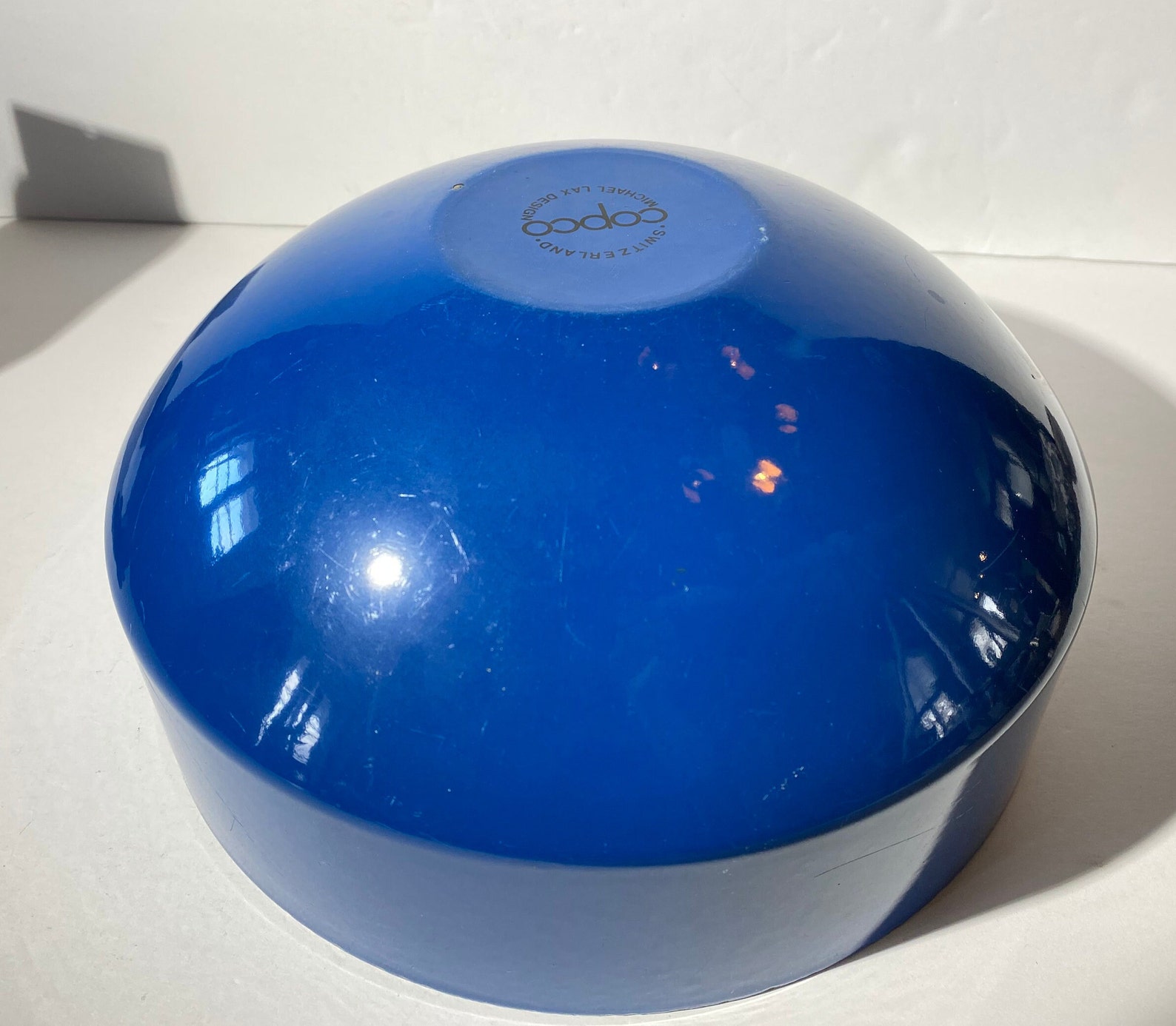 Vintage Copco Michael Lax Blue Round Enamel Serving Bowl 10 Inches ...