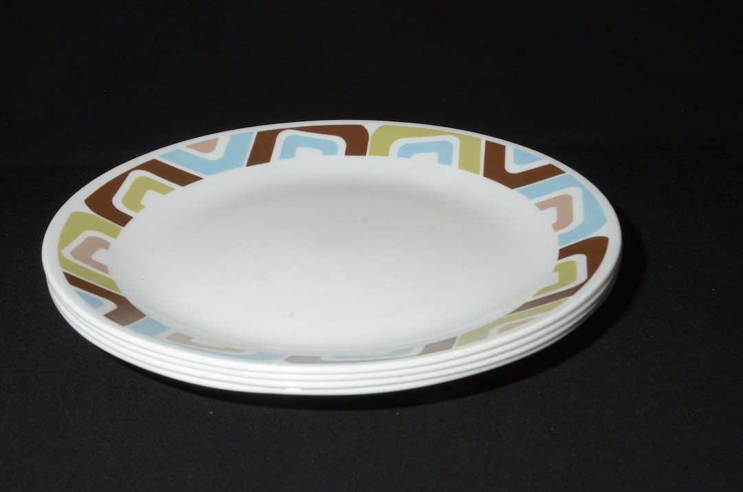 Set of 4 Corelle Vitrelle SQUARED Dinner Plate Geometric Pattern ...