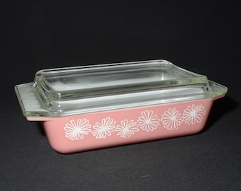 Vintage Pyrex Pink Daisy #575-B 2 Quart Space Saver Casserole Dish With ...