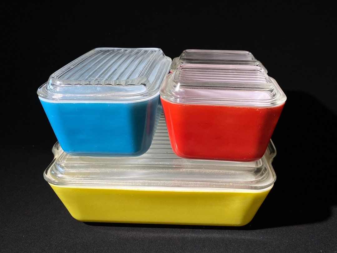 PYREX Primary Full Set Fridgie Lid Fridge Vintage Pyrex Set 1950s Pyrex ...