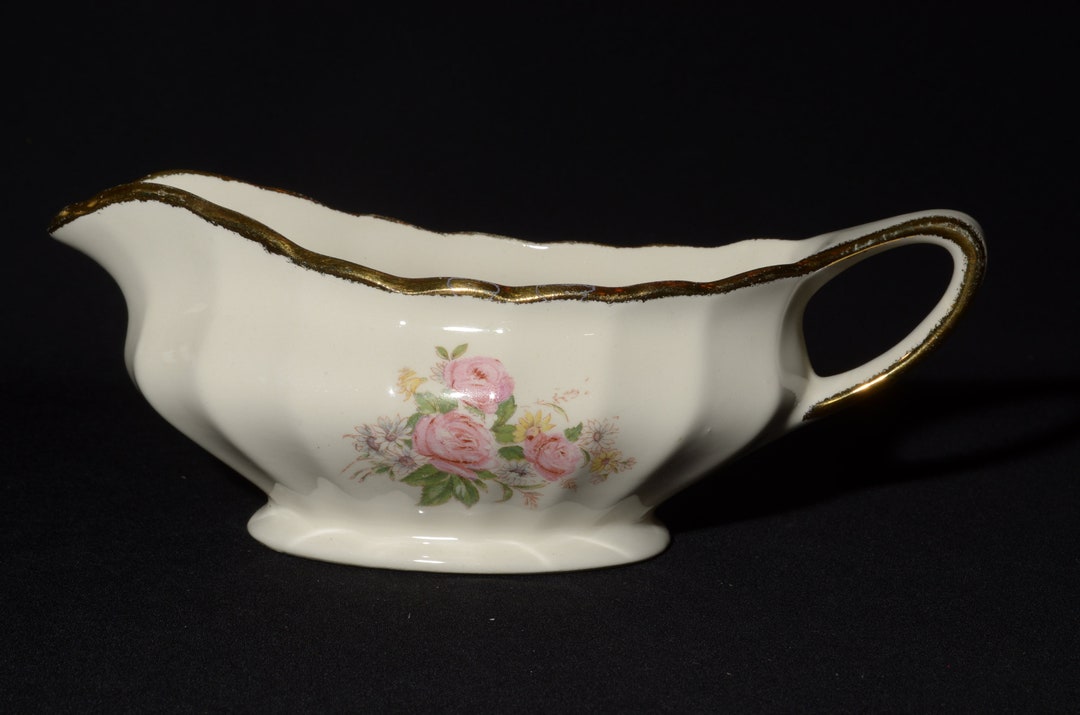 Vintage Sovereign Potters Earthenware Gravy Boat Rose Pink Flowers ...