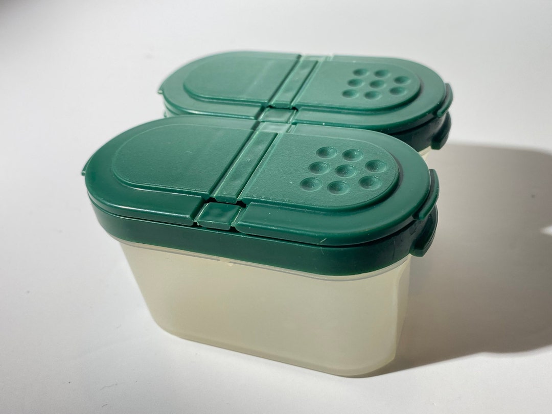 Set of 2 TUPPERWARE Modular Spice Container 2 1/4 Inches Tall Forest Green Lid Plastic Flip Lid ...