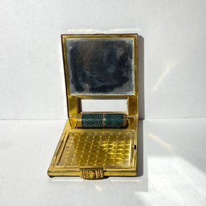France Green Powder Compact With Case Mirror and Mini Lipstick Vanity ...
