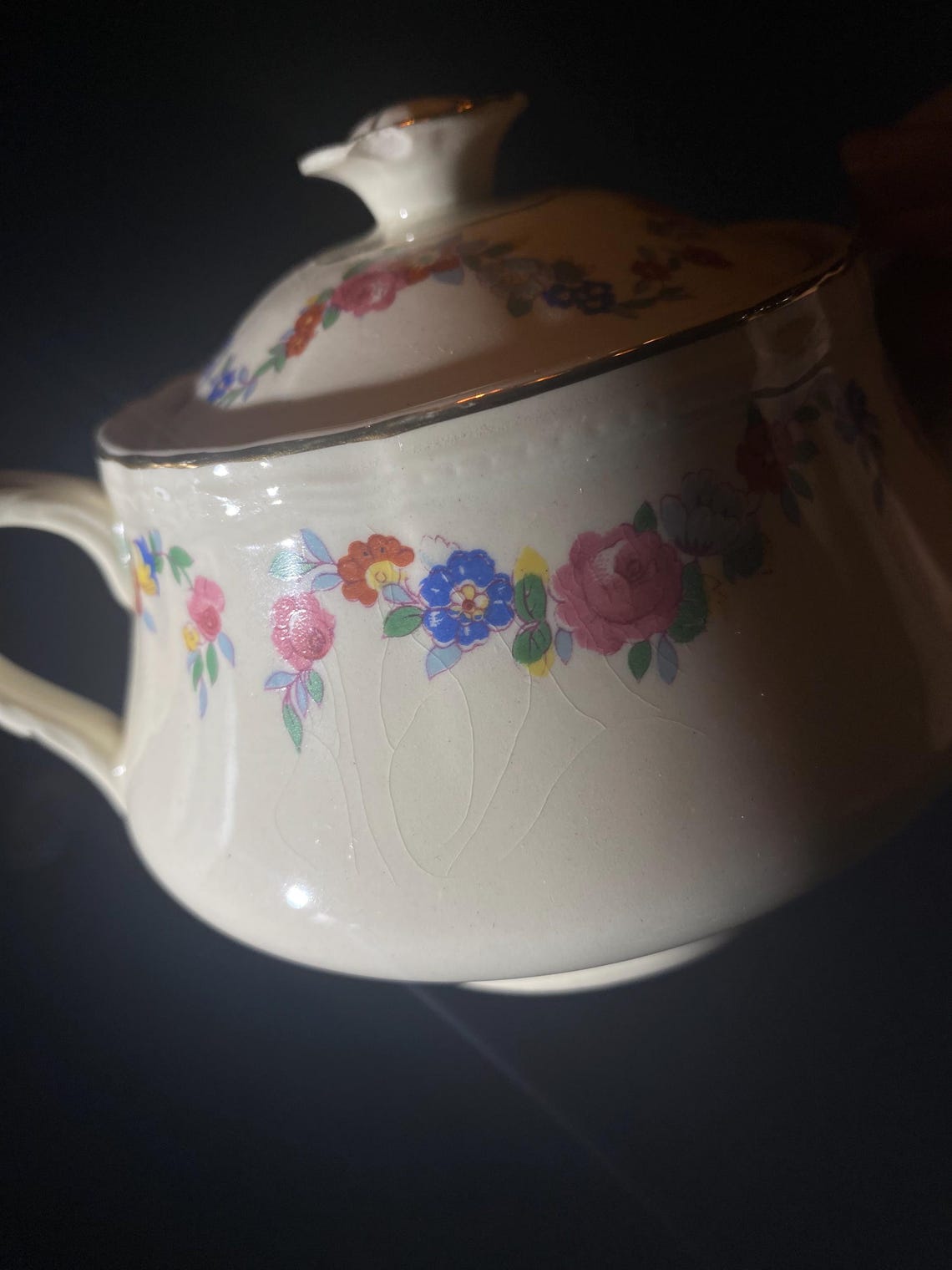 ALFRED MEAKIN Sugar Bowl Lid Covered Handled Floral Swag Multicolor ...