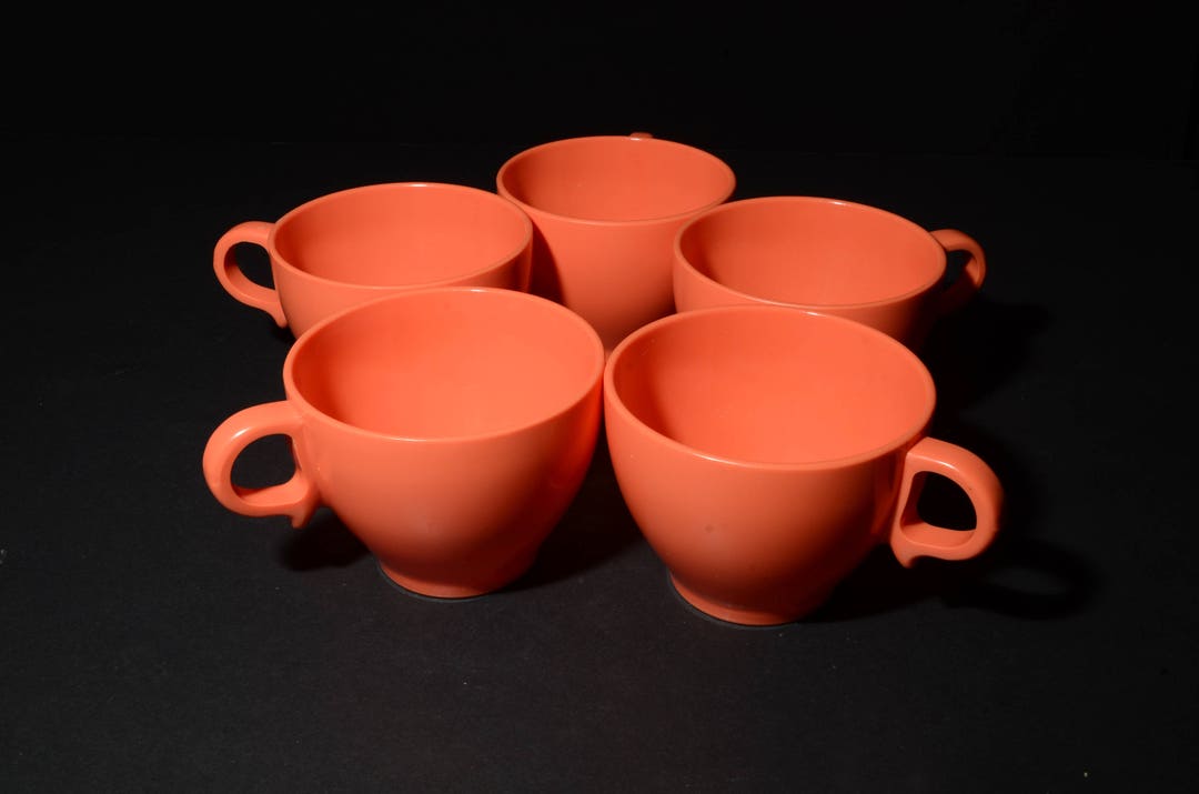 Vintage MELMAC Melamine Orange Coffee Cups Tea Cups Set of 5 Dinnerware ...