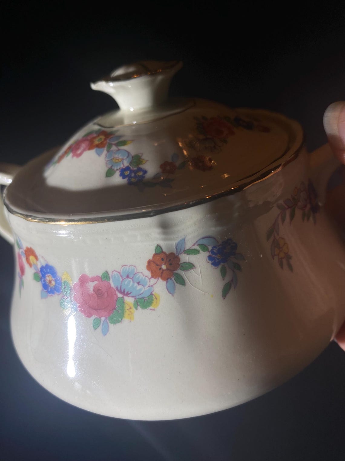 ALFRED MEAKIN Sugar Bowl Lid Covered Handled Floral Swag Multicolor ...