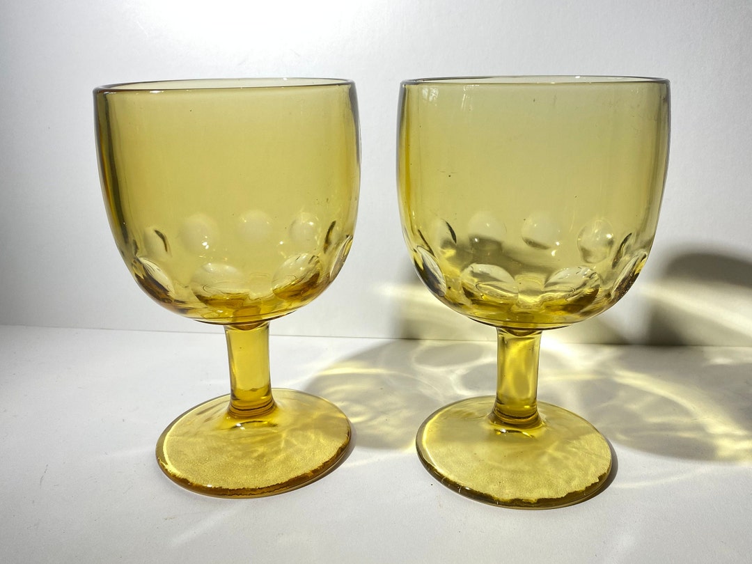 Set of 2 Large Amber Glass Bartlett Collins Thumbprint Water Beer Wine ...