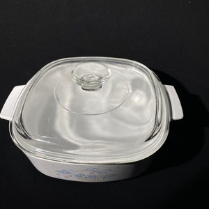 CORNING WARE Blue Ribbon Flower Basket Casserole 2 Qt Glass Lid Covered ...