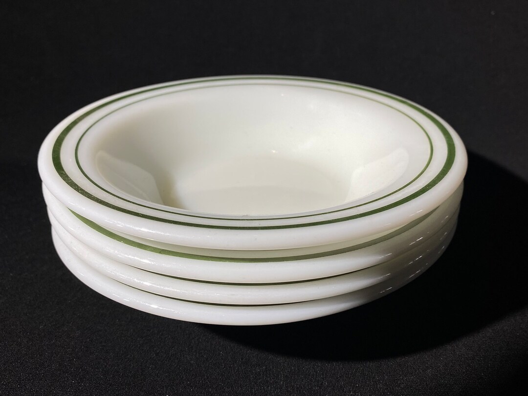 PYREX Set of 4 Green Band Border Rim Cereal Dessert 707 Soup Bowl 6 1/4 ...