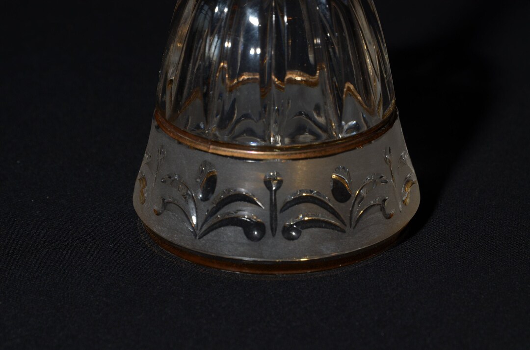 Tall Crystal Glass Bell Vintage Bell Gold Band Clear Glass Frosted Band ...