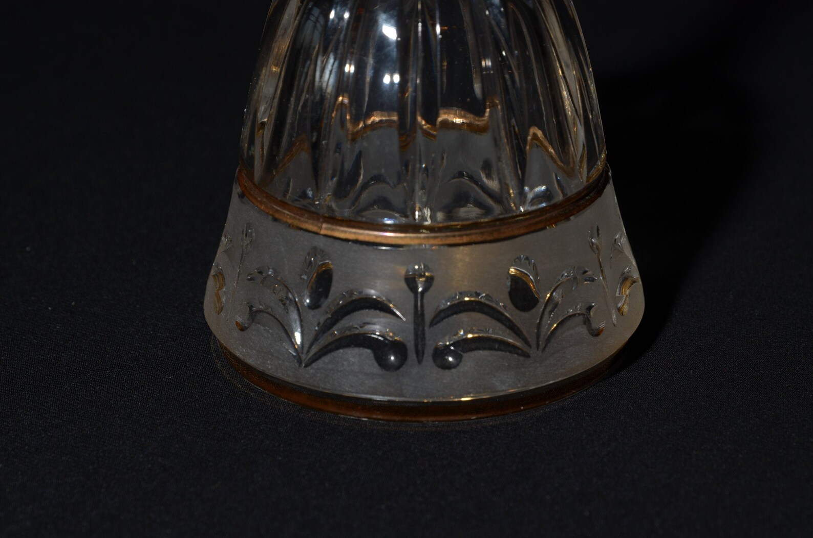 Tall Crystal Glass Bell Vintage Bell Gold Band Clear Glass Frosted Band ...