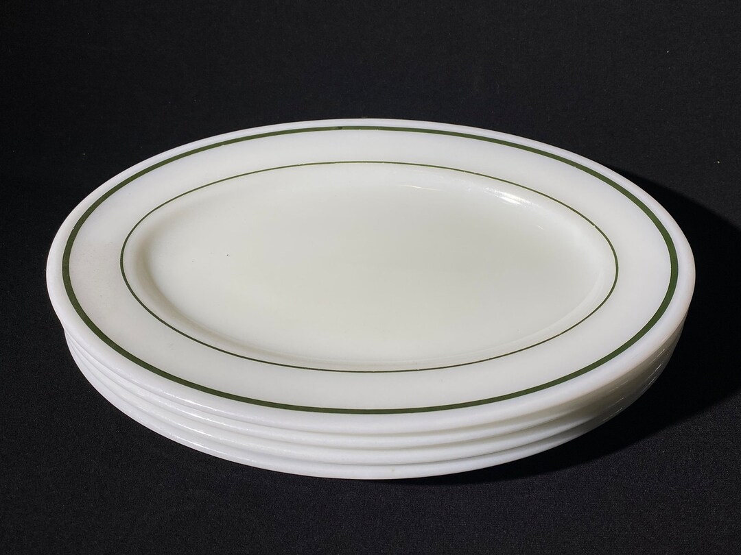 Set of 4 PYREX Green Band Border Rim Oval Plate Platter Vintage Pyrex ...