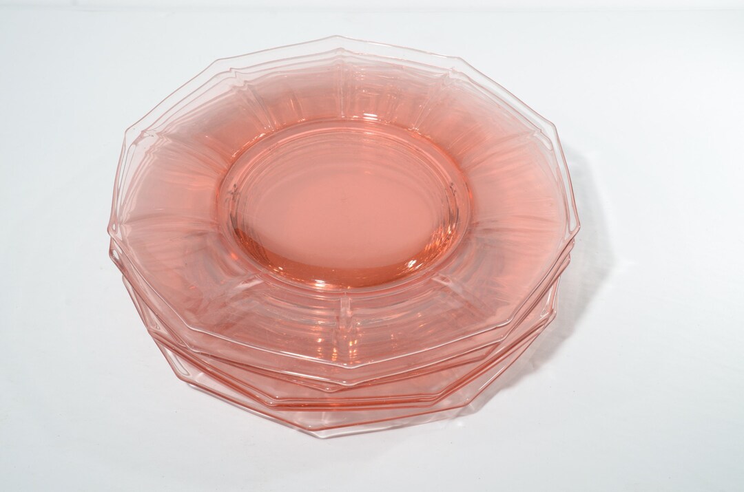 Vintage Pink Glass Set of 7 Footed Cambridge Decagon Plate 8 3/4" Large ...