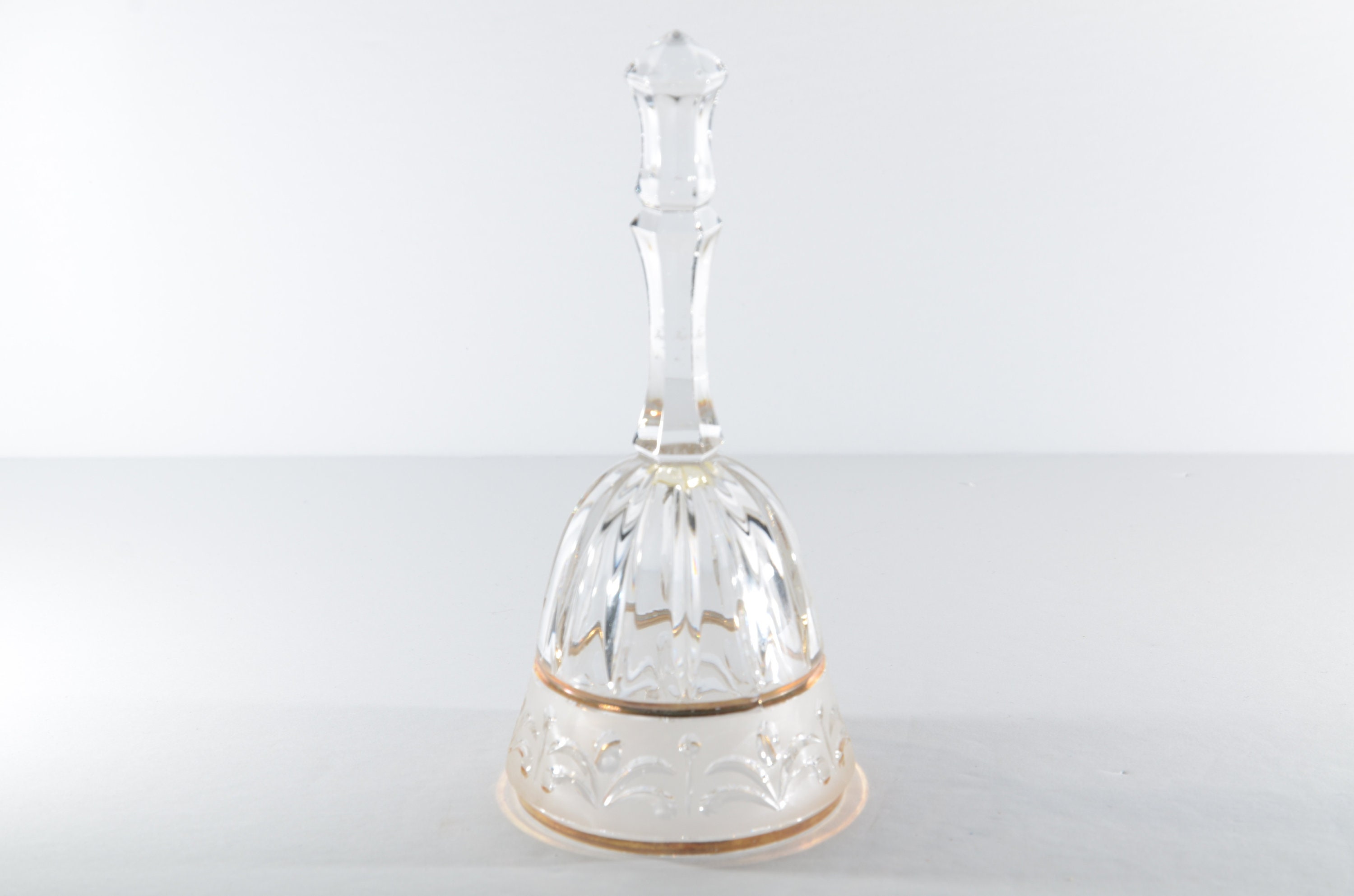 Tall Crystal Glass Bell Vintage Bell Gold Band Clear Glass Frosted Band ...