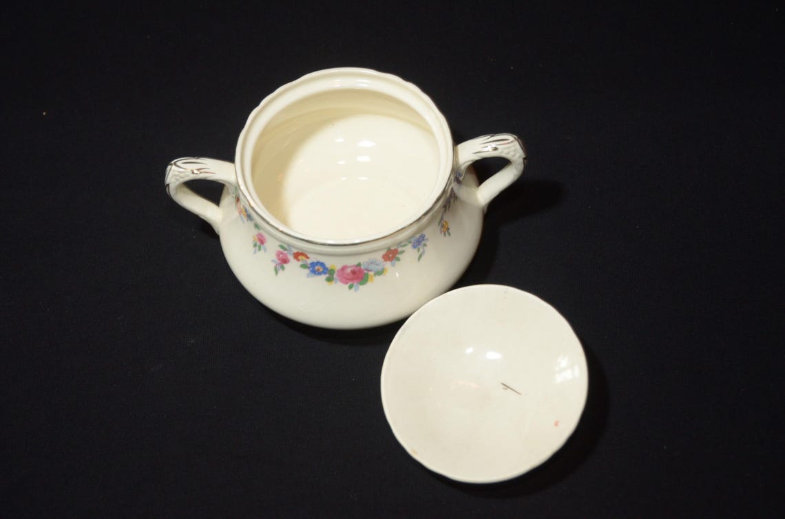 ALFRED MEAKIN Sugar Bowl Lid Covered Handled Floral Swag Multicolor ...