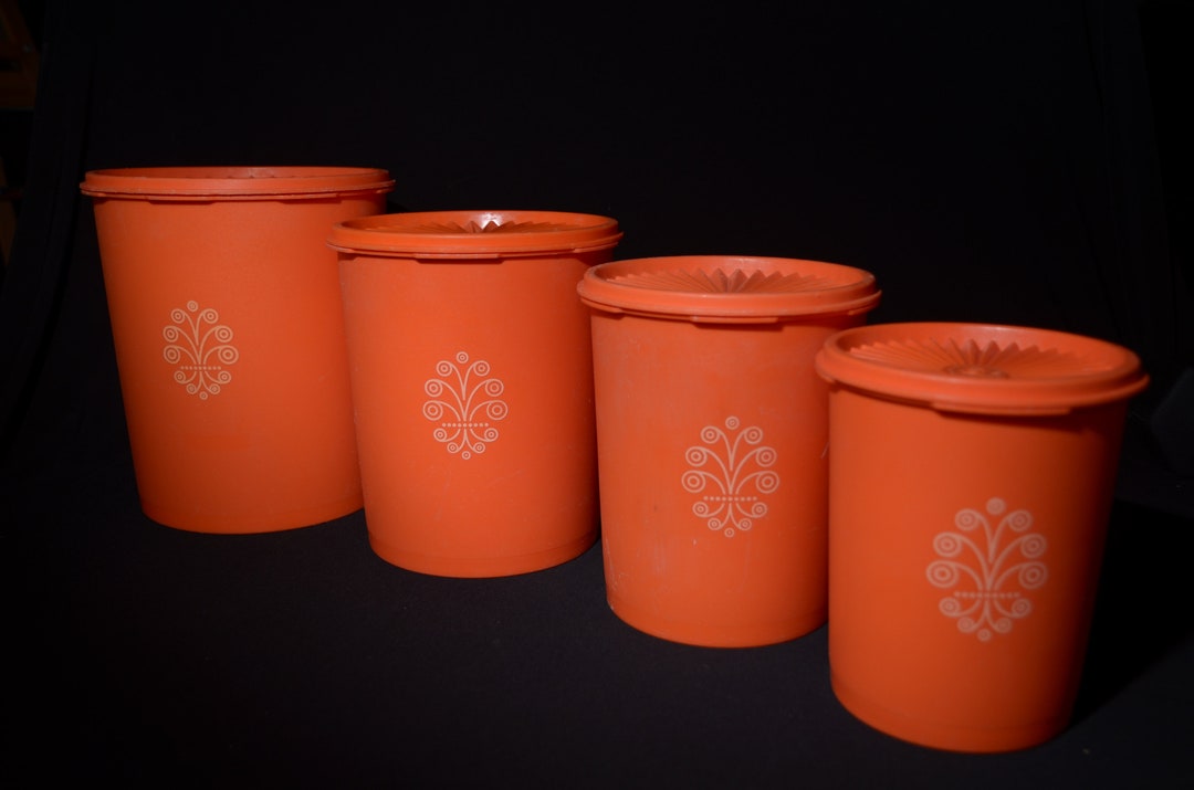 Vintage TUPPERWARE Set of 4 Orange Sunburst Tupperware Canister Set 806 ...