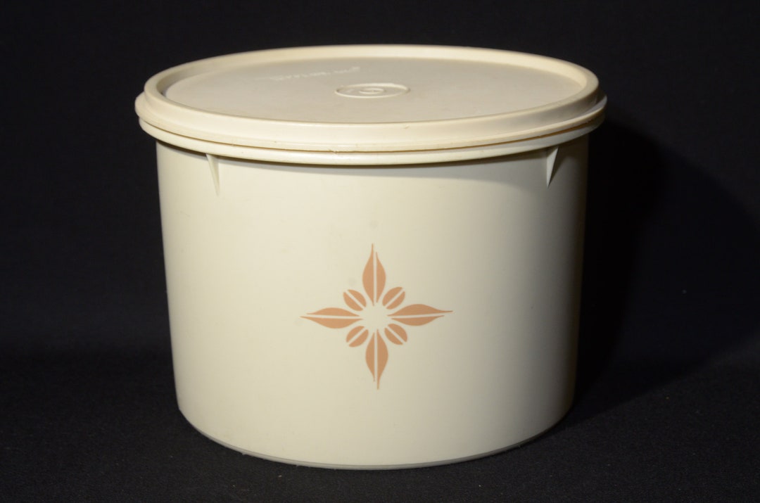 Vintage TUPPERWARE Almond Round Container Canister 265 Brown Starbust ...