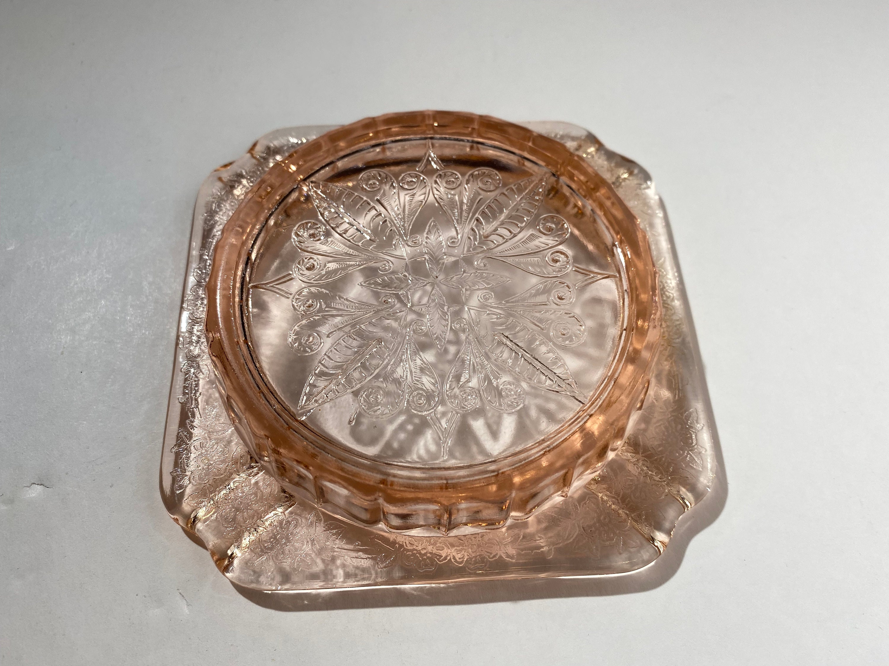 Jeannette Glass Adam Depression Glass Square Ashtray Vintage 4 | Etsy
