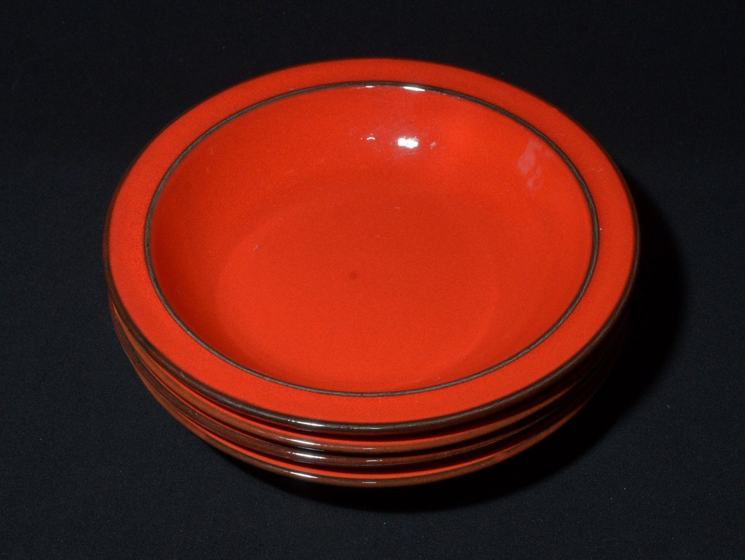 Set of 4 THOMAS Germany Red Deep Plate / Bowl With Black Rim Flame Mid ...