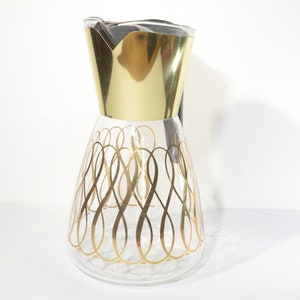 COLONY Large Coffee Pot Carafe Gold Scroll Design Mid Century Glassware ...