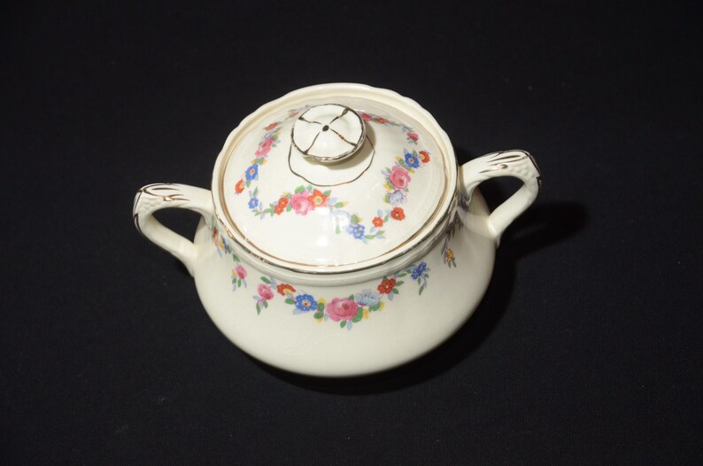 ALFRED MEAKIN Sugar Bowl Lid Covered Handled Floral Swag Multicolor ...
