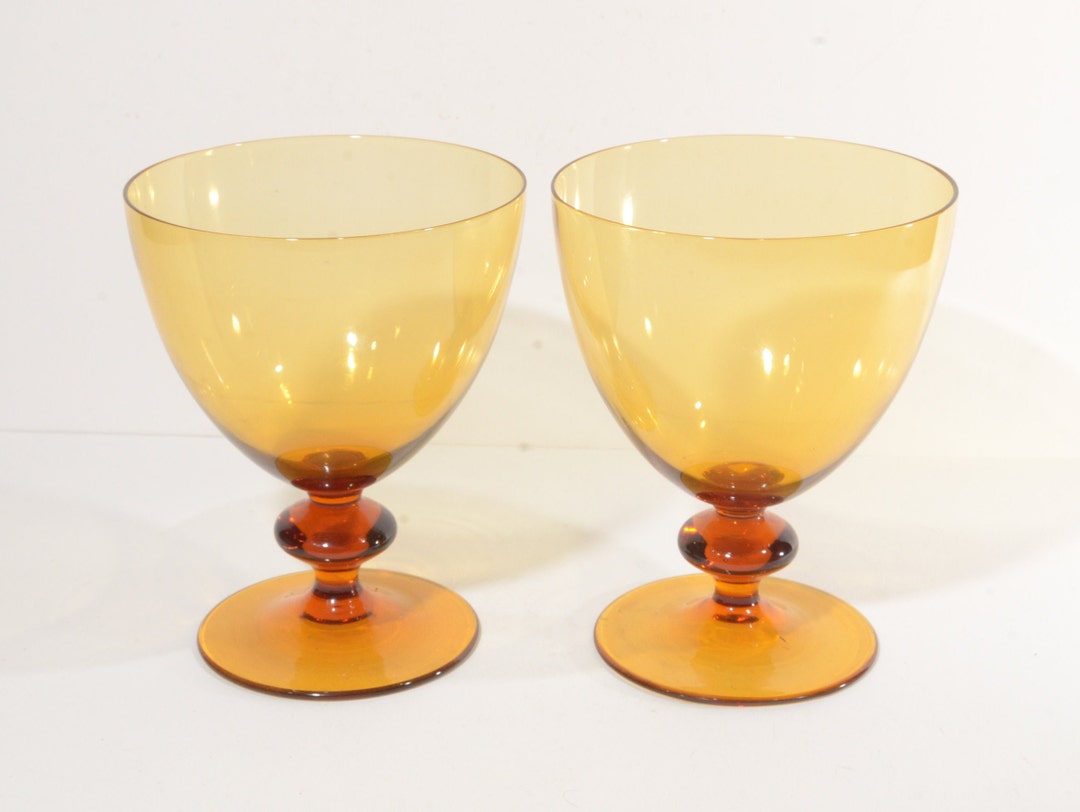 Set of 2 Large Amber Water Goblet Drinking Glass Footed 5.25" Tall ...