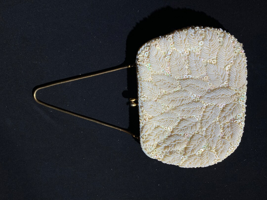 Vintage Purse Gorgeous Ivory White Beaded Handbag Iridescent Sequins ...