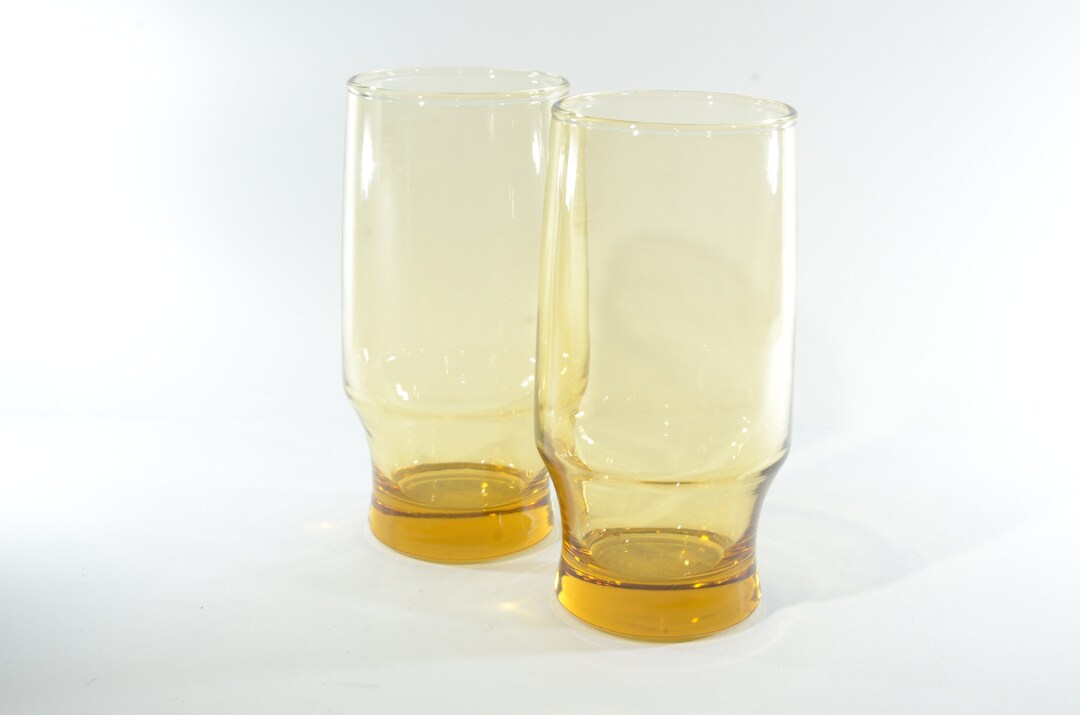 Set of 2 Vintage Amber Highball Glass Drinking Glasses Set 5 1/2" Tall ...