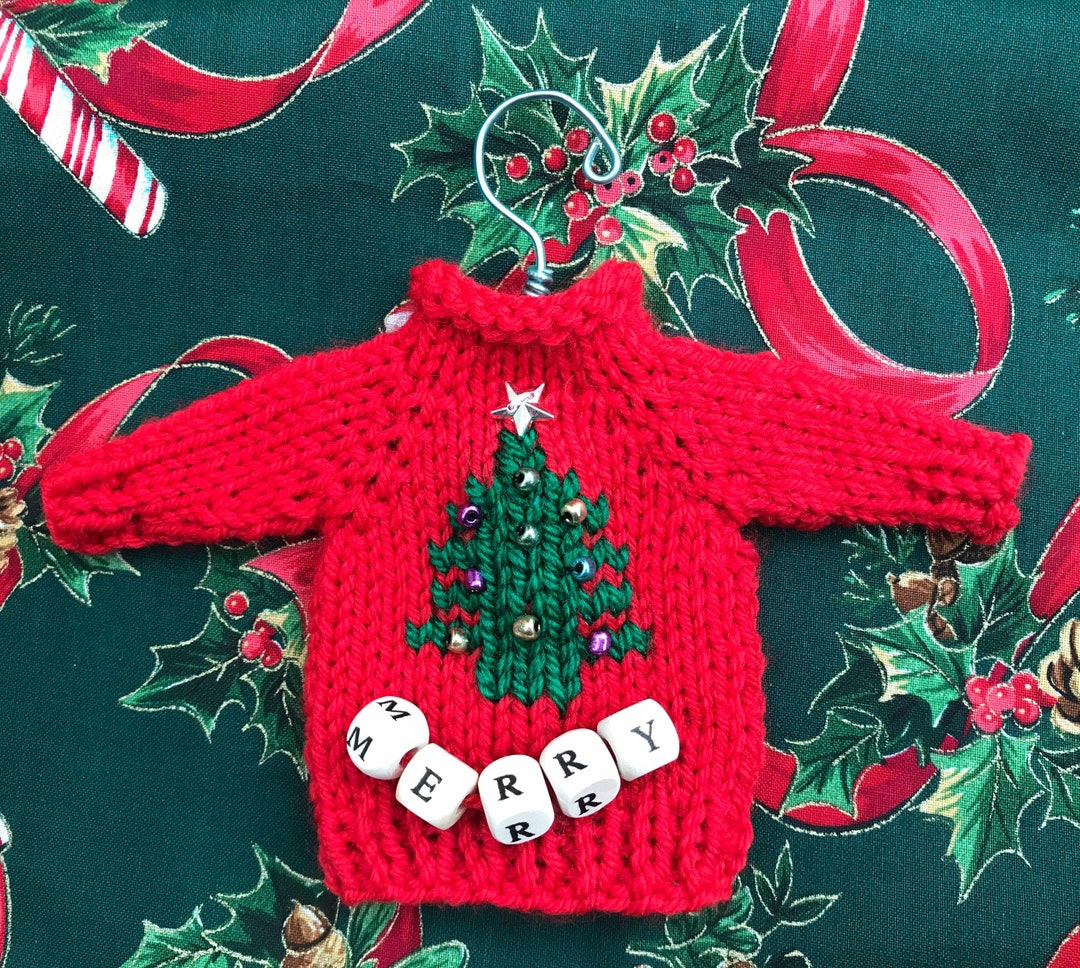 Merry Hand Knit Mini Sweater Christmas Ornament - Etsy