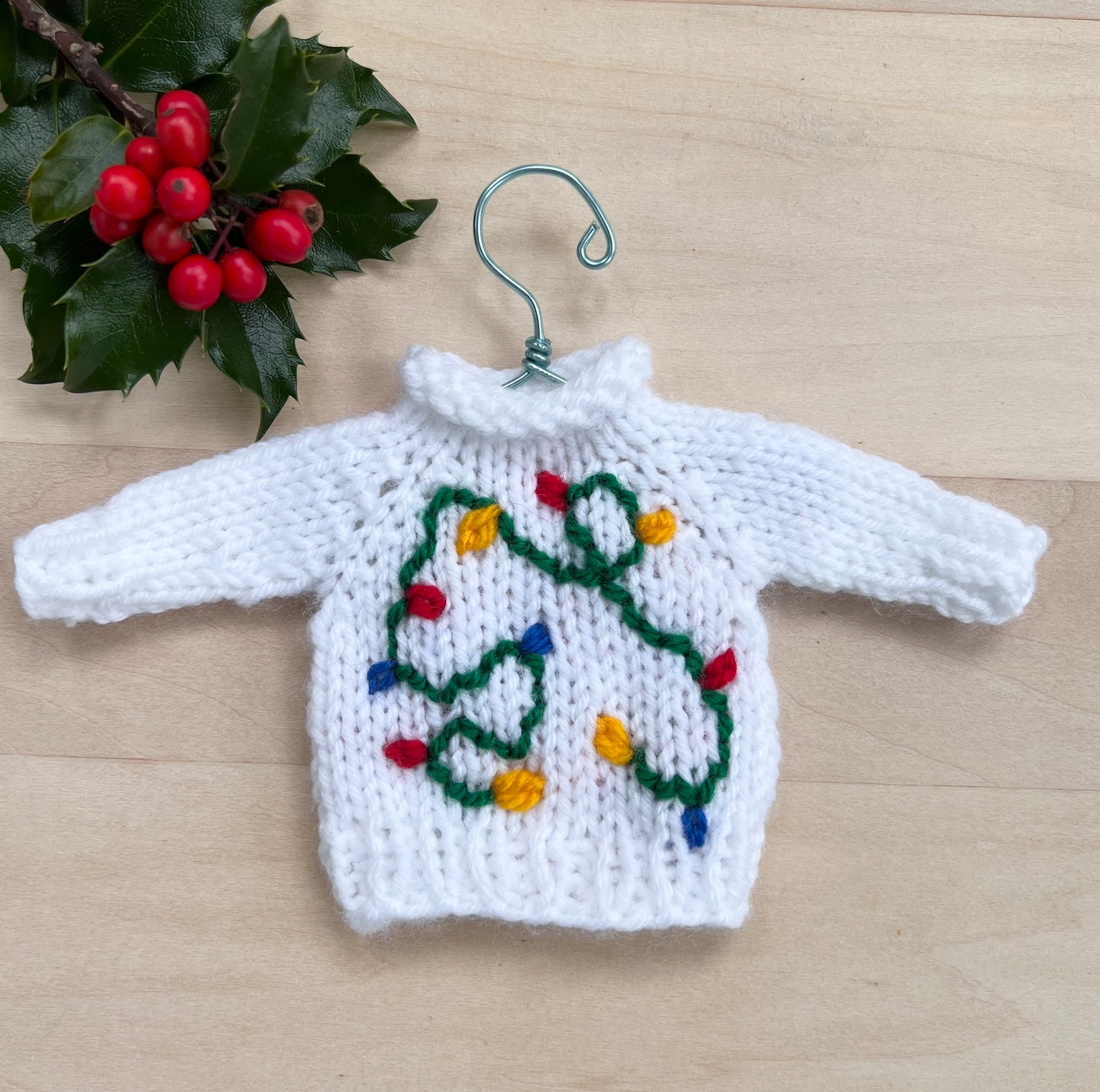 Christmas Tree Lights Hand Knit Mini Sweater Ornament Holiday - Etsy