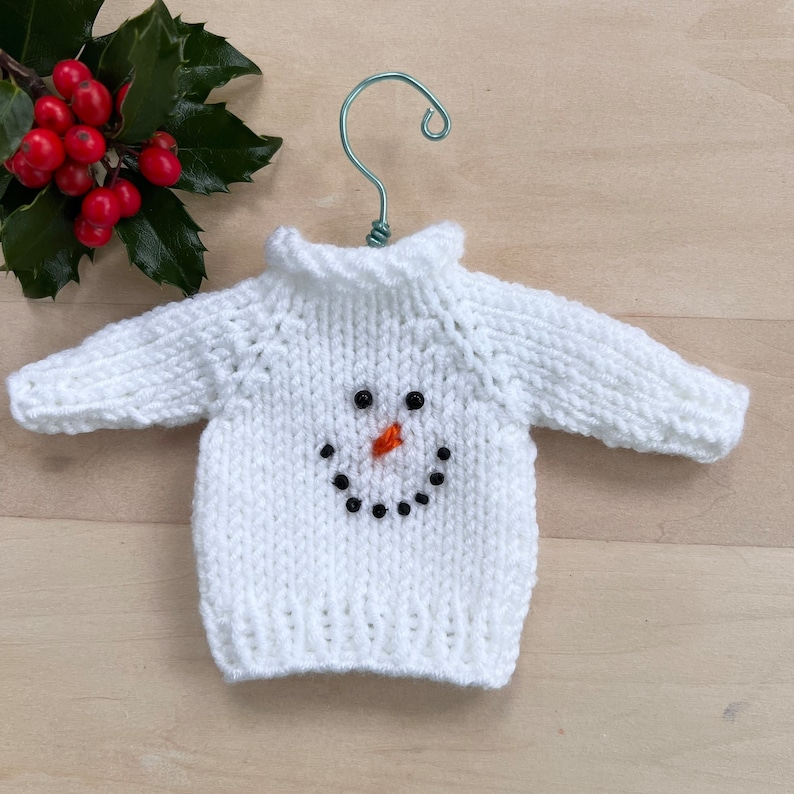 Snowman Face Hand Knit Mini Sweater Christmas Tree Ornament - Etsy