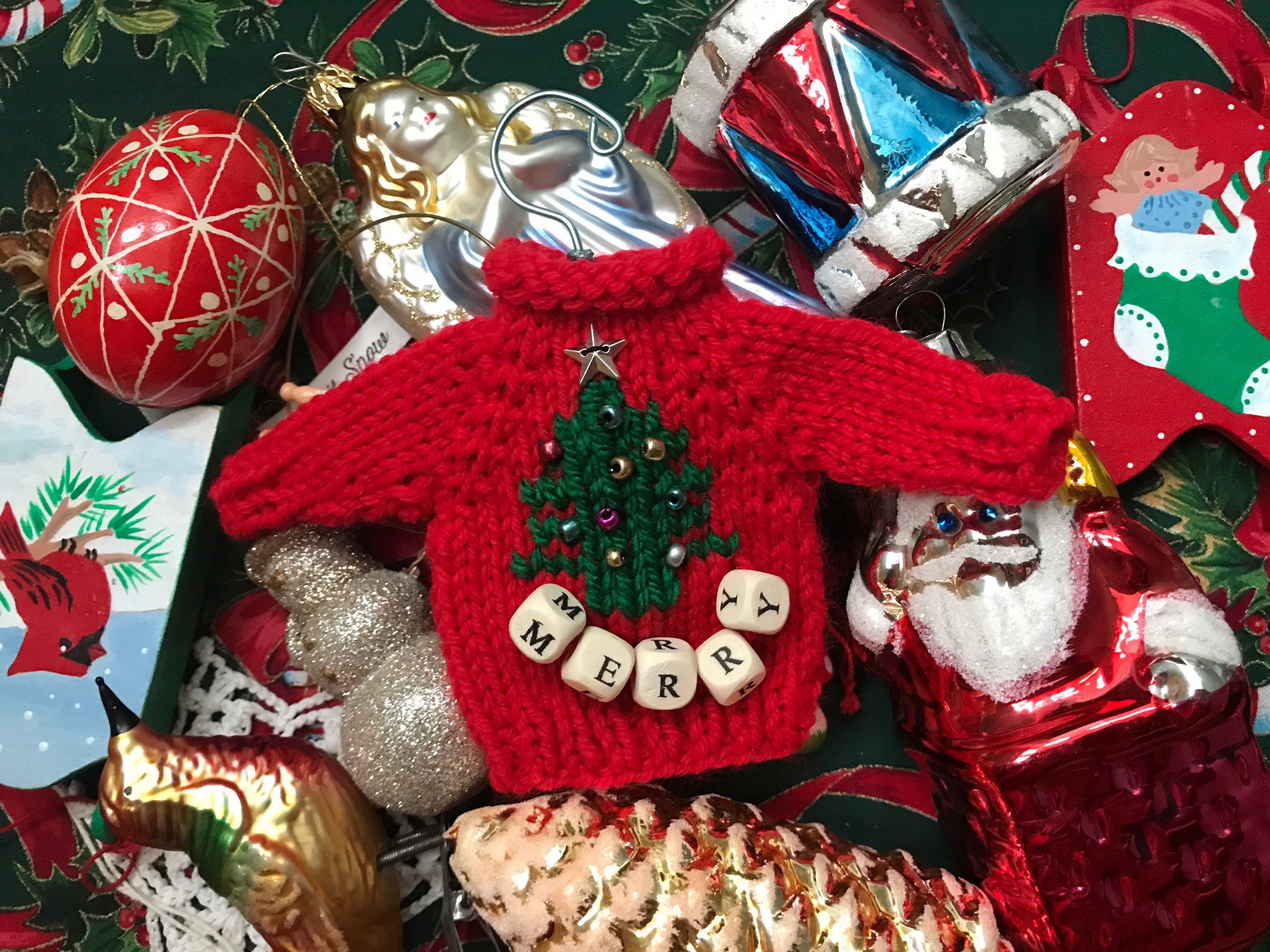 Merry Hand Knit Mini Sweater Christmas Ornament - Etsy