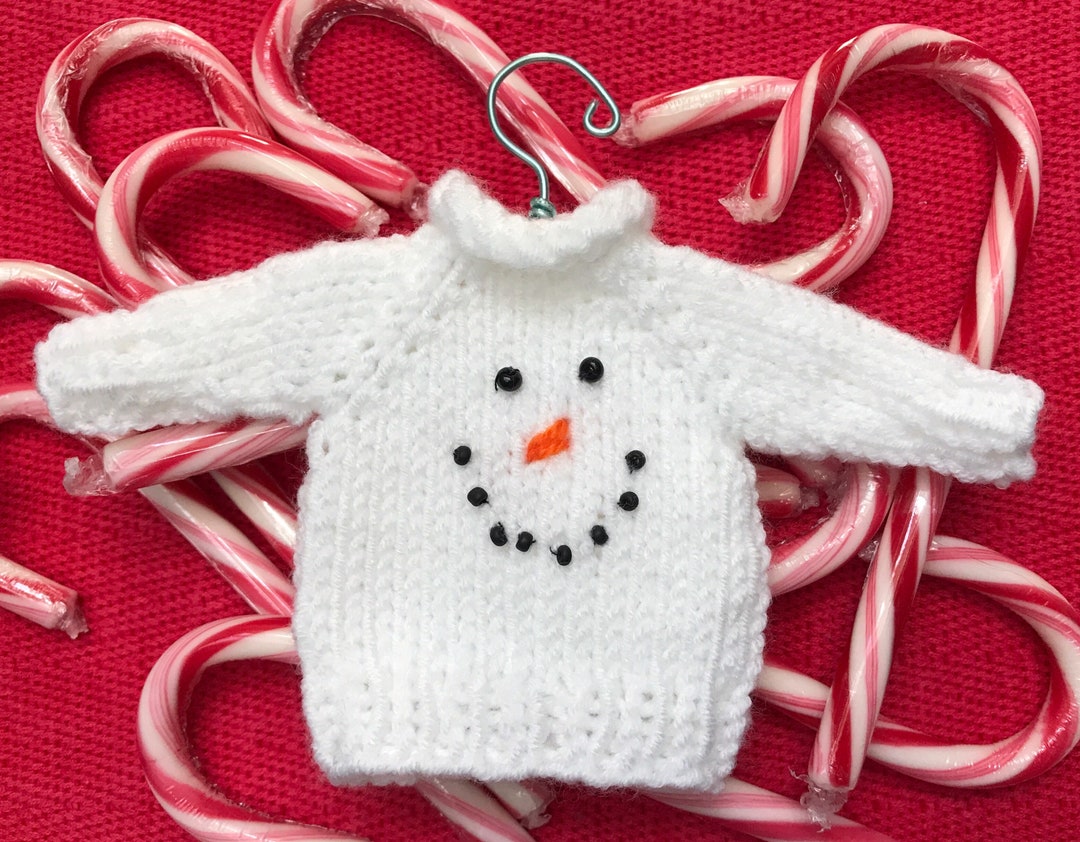 Snowman Face Hand Knit Mini Sweater Christmas Tree Ornament - Etsy