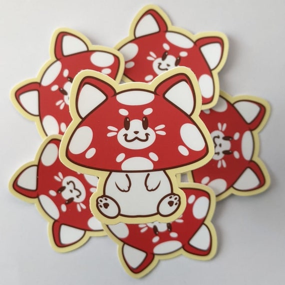 Mushroom Cat Sticker Handmade Sticker Waterproof Sticker Paper Stickers ...