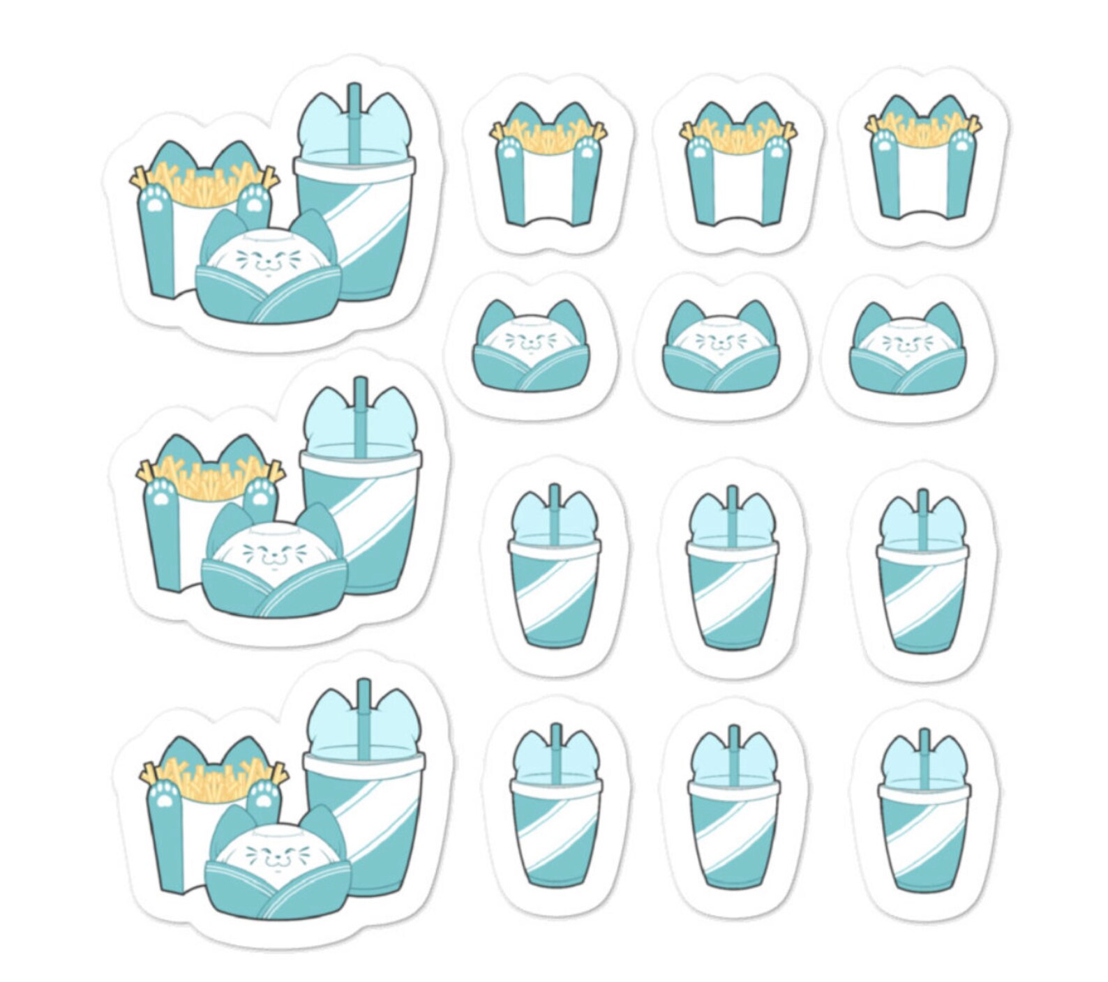 Cat Fast Food Stickers Food Art Cat Gifts Cute Laptop - Etsy