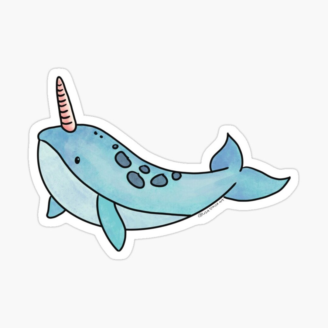Narwhal Waterproof Vinyl Sticker, Kawaii Art, Marine Animal Lover Decal ...